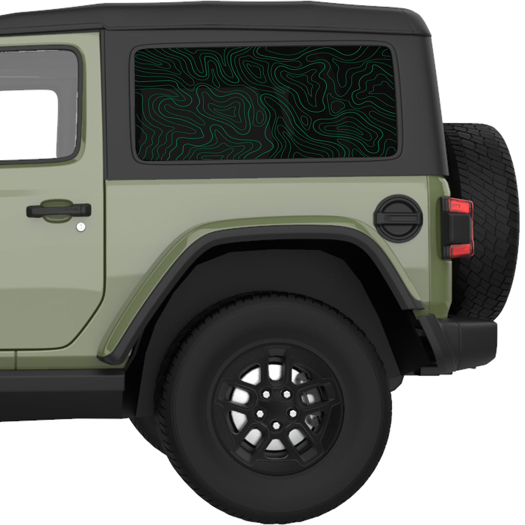Green Topographic Map Quarter Window Decal For Jeep Wrangler Hard Top ...