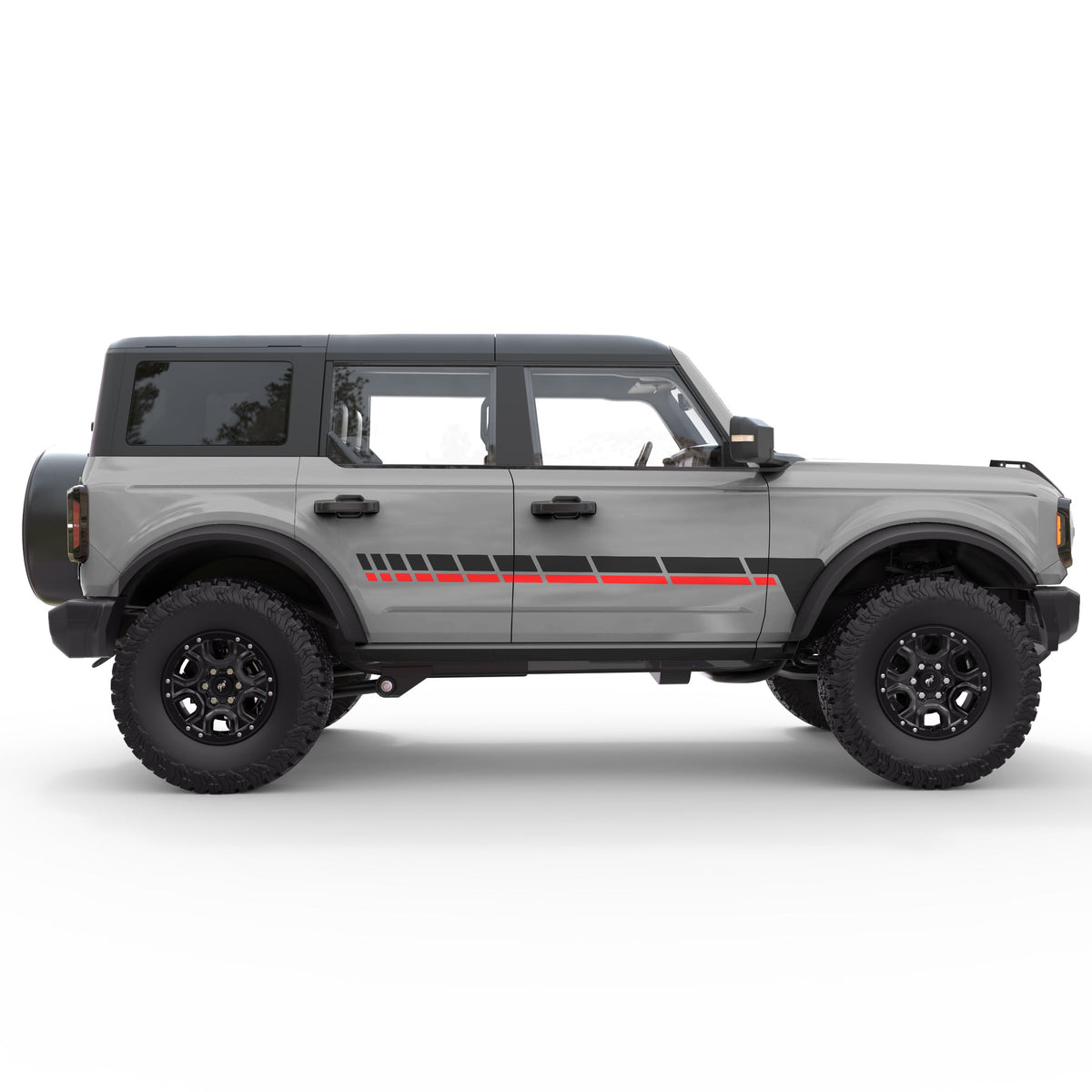 Retro Dashed Lines Side Graphic Decal For Ford Bronco| Four Wheel Covers