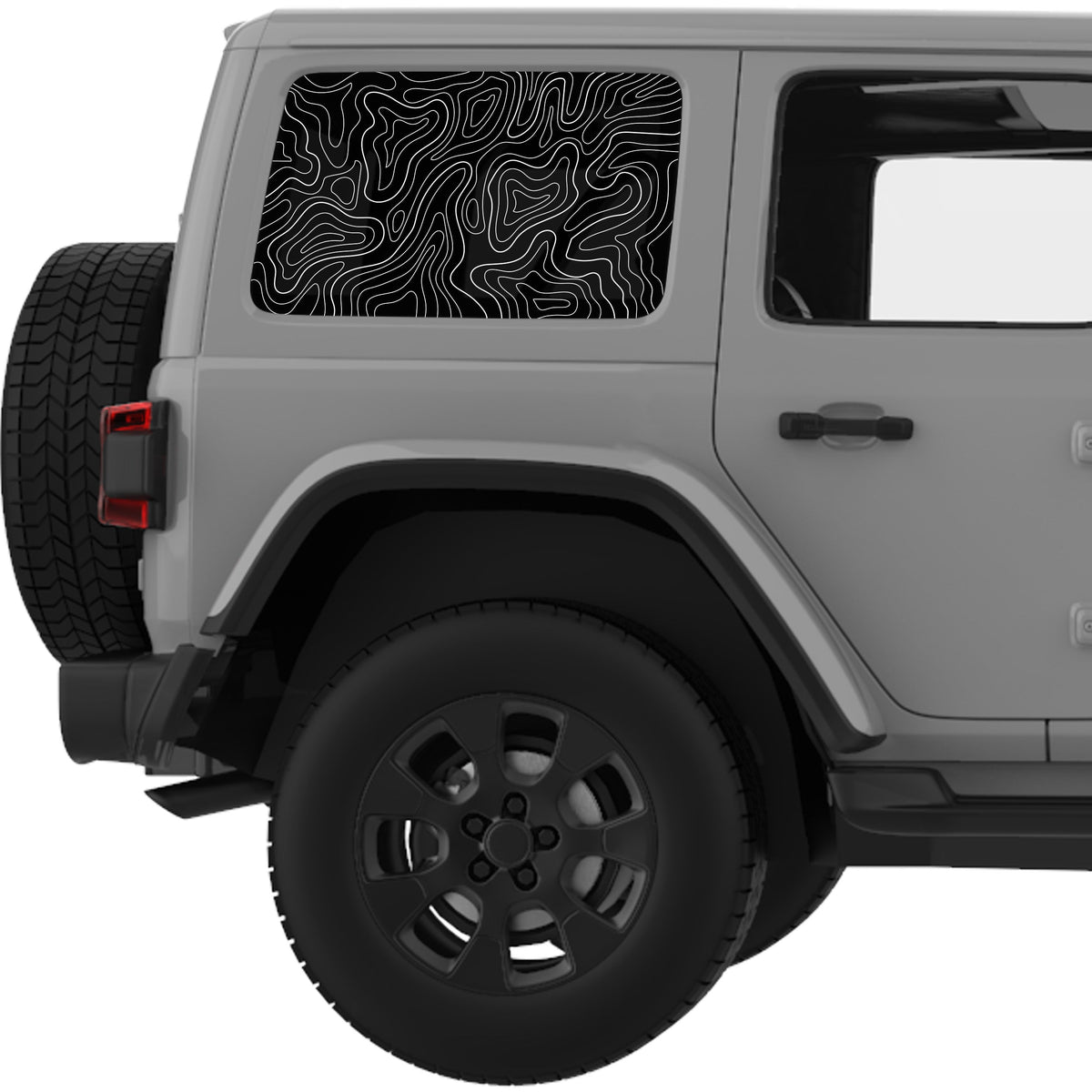White Topographic Map Quarter Window Decal For Jeep Wrangler Hard Top ...