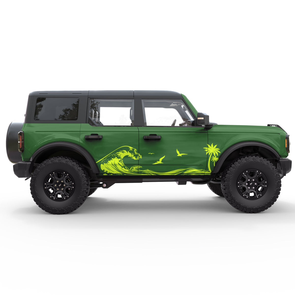 Wave Beach Full Side Side Graphic Decal For Ford Bronco| Four Wheel Covers