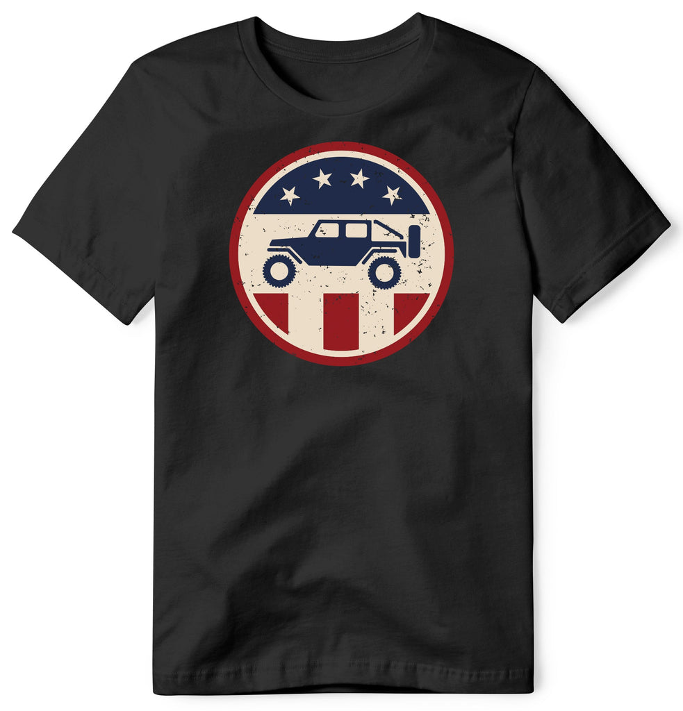 Patriotic Offroad Jeep Black T Shirt | Four Wheel Covers